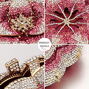 YEMESYAS Evening Bag Women's Fashion AAA Rhinestone Metal Chain Clutch Bag (Flower-Pink)
