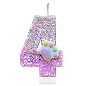 CasaPopz Dog Paw Birthday Number Candles for Cake Decoration, Pink Dog Cat Paw Number 4 Candle, Dog Themed Birthday Cake Topper for Party Decorations Favors Supplies