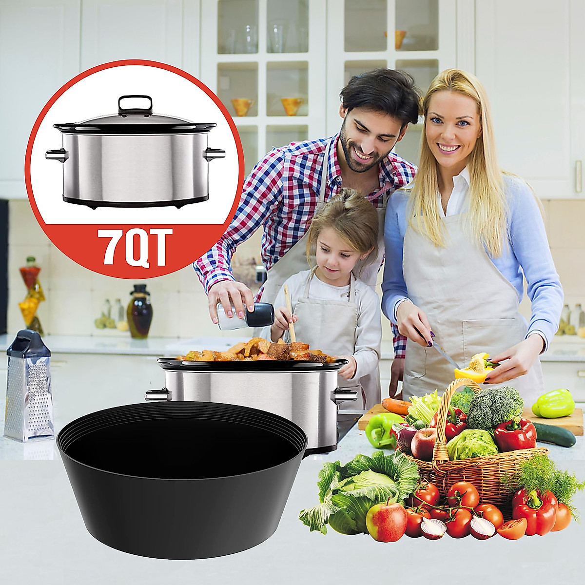 Slow Cook Silicone Liners, 7 Qt Crockpot and Slow Cook Compatible, BPA Free - Easy Cleanup Dishwasher, 7 Quart Fit with Crock Pot Black Liners Leakproof Dishwasher Safe Cooking Liner (Black)