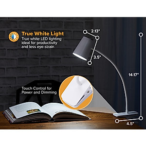 Bostitch Office Adjustable LED Clamp Light, Compact Design, Flexible Neck, Flicker Free, Suction Cups for Stable Installation, White (LED2103)