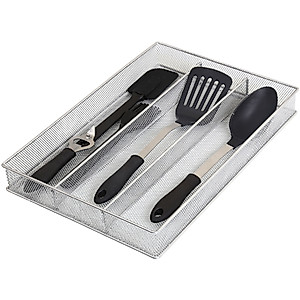 Ybm Home Silver Mesh Cutlery Holder In-drawer Utensil Flatware Organizer/tray Size Width 11" Length 16" Height 2" (3-compartment)