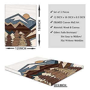 BINCUE Boho Canvas Wall Art Decor 12"x16" Mountain Paintings Art,Farmhouse Wall Decor Abstract Artwork 3 Pieces,Home Living Room Bedroom Office Canvas Decor Gift