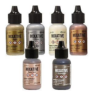 Ranger Tim Holtz Metallic Mixatives | Bundle of 6 Colors: Silver, Gold, Rose Gold, Gunmetal, Pearl, Copper