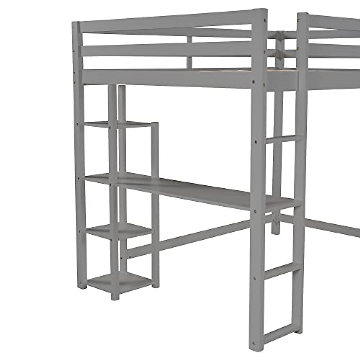 DEYOBED Full Size Wooden Loft Bed Frame with Built-in Desk Shelves for Kids Teens Adults