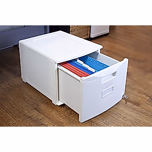 Storex Plastic One-Drawer File Cabinet – Locking Document Organizer for Home and Office, White, 1-Pack (61271B01C)
