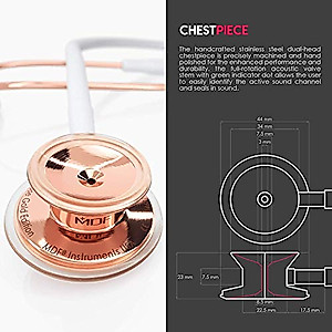 MDF Rosegold MD One Stainless Steel Stethoscope, Adult, White Tube, Rosegold Chestpieces-Headset, MDF777RG29