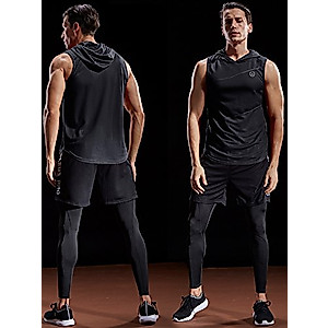 NELEUS 3 Pack Workout Athletic Gym Muscle Tank Top with Hoods,5036,Black,Grey,Navy Blue,US M,EU L