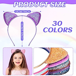 Janinka 30 Pcs Cat Ears Headband for Girls Glitter Sequin Cat Hairbands Shiny Kitty Headband Hair Metal Hoop Hair Accessories for Women Girls Daily Wearing Birthday Party Decoration