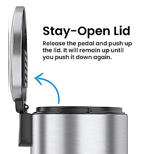 iTouchless SoftStep 8 Gallon Trash Can with Removable Inner Bucket and AbsorbX Odor Filter, Stainless Steel, 30 Liter Semi-Round Step Pedal Garbage Bin for Kitchen, Bathroom, Office, Quiet Lid Close