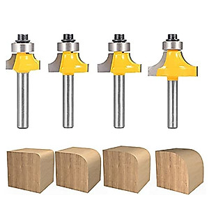 Roundover Router bit Set by TOOLDO ，1/4 inch Shank,4pcs Router bit Set，Bearing Guide for Rounding Edge bit (for R 1/8", 1/4", 3/16", 5/16")