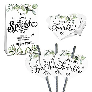 Spakon 50 Pcs Wedding Sparkler for Weddings Sparkler Tags Heart Shape and 1 Pcs Let Love Sparkle Cards, Sparkler Tags Decor Sign for Anniversary, Engagement, Bridal Shower, Cards Only(Novelty Style)