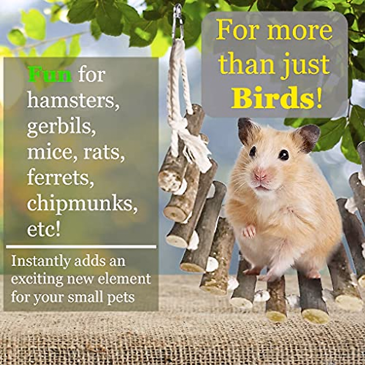 SunGrow Gecko Wooden Ladder Bridge, 14” Customizable, Versatile Enrichment Exercise Gym, Increase Living Vertical Space for Geckos, Hermit Crabs, and Pocket Pets