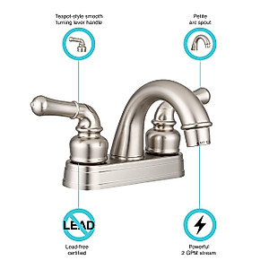 Dura Faucet DF-PL620C-SN RV Bathroom Sink Faucet - Smooth Turning 2-Lever (Brushed Satin Nickel)