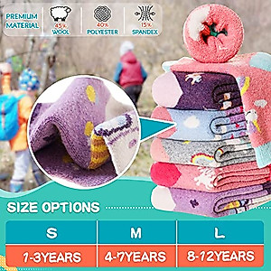Velice Kids Merino Wool Hiking Socks Toddler Boys Girls Winter Warm Thermal Thick Cushion Crew Boot Socks 6 Pairs (Unicorn C, 1-3T)