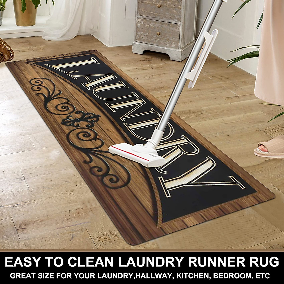 Cekene Laundry Room Runner Rug Non-Slip Rubber Laundry Floor Mat Durable Washable Mats for Washhouse Kitchen Doormat Farmhouse Decor 20x59 inch
