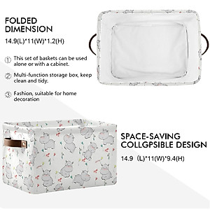 2 Pack Storage Basket Cute Hippo Collapsible Organizer Basket with PU Handles, Waterproof Nursery Basket Storage Bin for Shelves for Organizing Closet