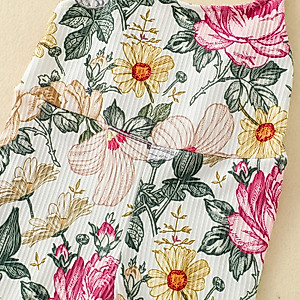 Emmababy Toddler Girl Bell Bottom Romper Baby Floral Suspender Pants Ribbed Jumpsuit Backless Flare Overalls Summer Playsuit(floral,12-18 Months)