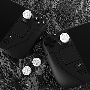 PlayVital Thumb Grip Caps for Steam Deck LCD, Silicone Thumbsticks Grips Joystick Caps for Steam Deck OLED - Diamond Grain & Crack Bomb Design White