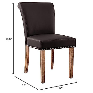 subrtex Dining Set Parsons Chairs, Large Set of 2, Leather/Brown