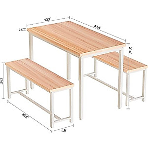 LinkRomat Dining Room Table Set 2 Benches,Dinner Table Set 4-6,Farmhouse Dining Room Table Set,Wood Breakfast Table Set & PU Leather Upholstered Benches Small Spaces,Apartment,Beige 43.4x23.7x28.6''