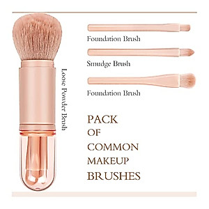 Travel Makeup Brushes Set: 4 in 1 Mini Cute Makeup Brush Retractable Professional Foundation Blending Powder Eye Shadow Brush for Women Facial Cosmetics Makeup Brush Set