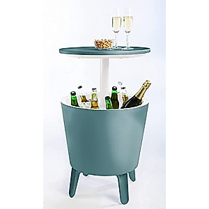 AYOGU1 Cool Bar Plastic Outdoor Ice Cooler Table Garden Furniture - Cream Blue