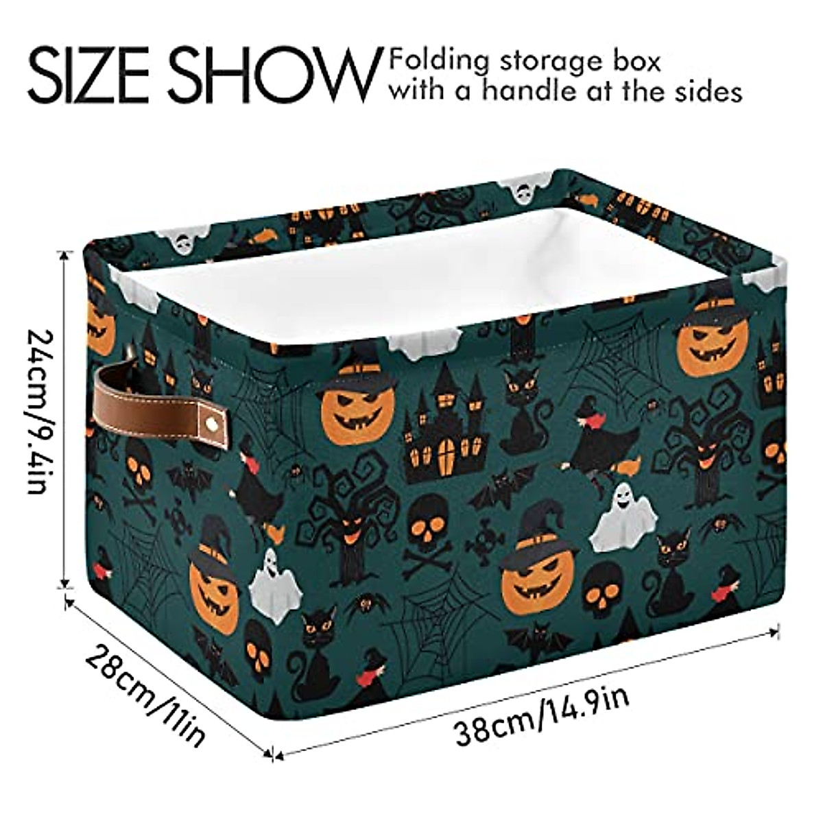 senya Large Foldable Storage Basket with Handles, Halloween Pumpkin Ghost Fabric Collapsible Storage Bins Organizer Bag for Baby Storage Toy Storage 15 x 11 x 9.5 inch