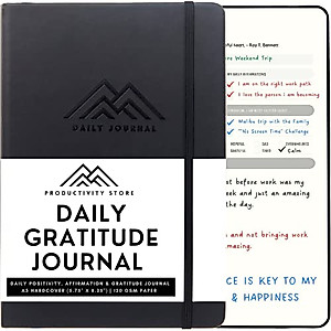 Best Daily Journal for Men & Women for Mindfulness, Productivity, Happiness & Self Care | Gratitude Journal, Affirmation Journal, Positivity Journal, Manifestation Journal, Self-Care Journal, Habit Tracker & Daily Journal with Prompts (Black)