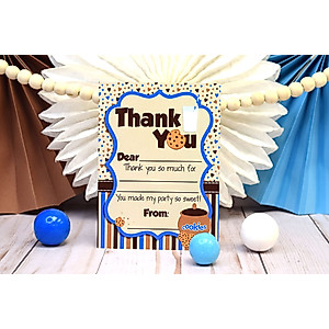 Milk & Cookies Blue & Brown Birthday Thank You Notes, Ten 4" x 5.5" Fill In The Blank Cards with 10 White Envelopes by AmandaCreation