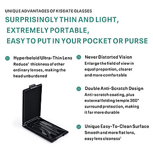 Kisdate Ultra-light and Thin Foldable Reading Glasses Folding Readers for Men Women Compact Portable Rectangle Eyewear Case