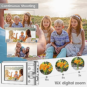 Digital Camera, HUMIDIER FHD 1080P 36MP 16X Digital Zoom Mini Vlogging Video Camera with Battery Charger, Compact Portable Cameras Point and Shoot Camera for Kids,Teens,Beginners (Silver)