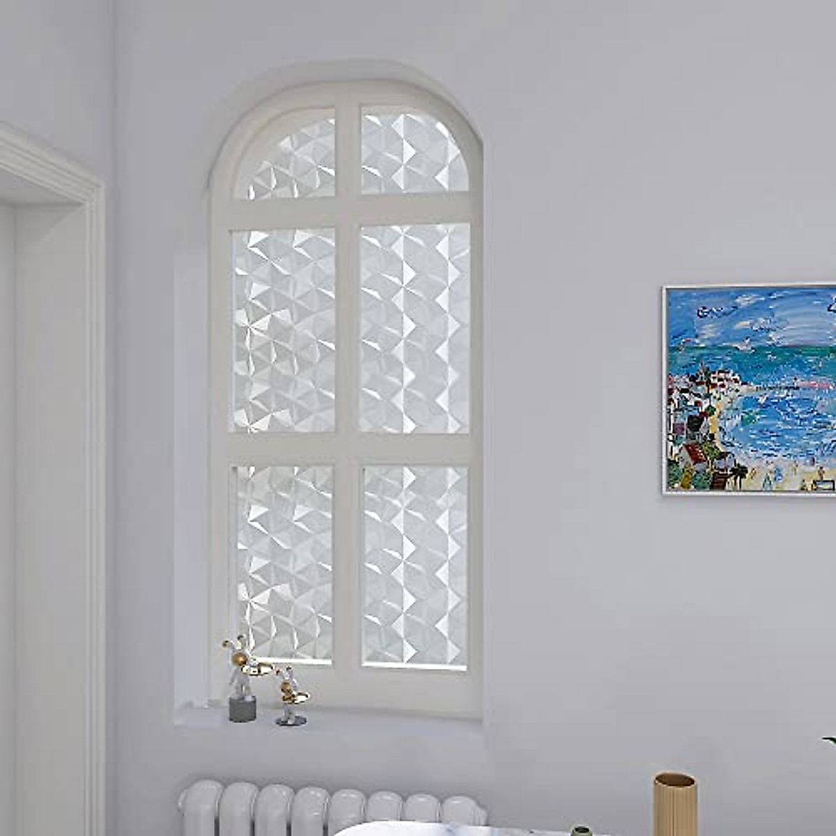 3D Window Privacy Film, Frosted Glass Window Film,Vinyl Decorative Window Decals, UV Blocking Window Coverings Static Clings No-Glue Window Film (23.6 x 78.7 inch)