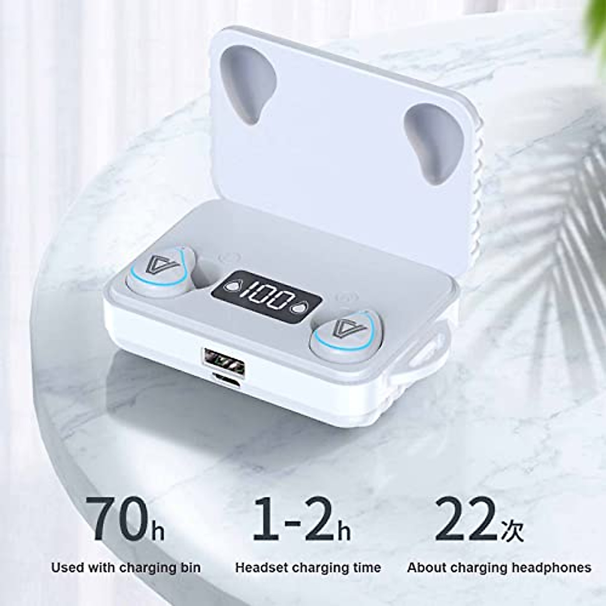 Wireless Bluetooth Headphones, with Charging Case, LCD Display, Noise Cancelling Microphone, HiFi Stereo Sound, 2000 mAh Charging Box, for Sport, Gaming