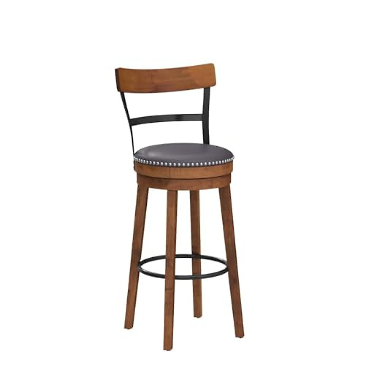 COSTWAY Bar Stools Set of 2, 360-Degree Swivel Stools with Leather Padded Seat, Single Slat Ladder Back & Solid Rubber Wood Legs, Bar Height Stools for Pub, Restaurant, Kitchen, Brown (2, 30.5)