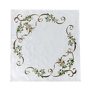 Benson Mills Merry Ribbons Engineered Printed Jacquard Fabric Cloth Napkins, for Christmas, Winter, and Holiday Tablecloths (19" x 19" Napkins Set of 4, Merry Ribbons)