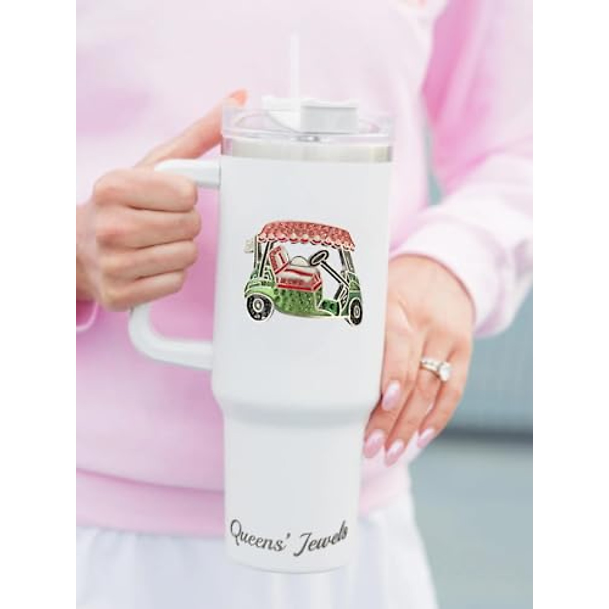 THE QUEENS' JEWELS Golf Cart Jeweled 40 oz. Tumbler - Unique Gift for Women, Birthday, Cute, Fun, Not Painted, Decorated, Bling, Bedazzled, Rhinestone