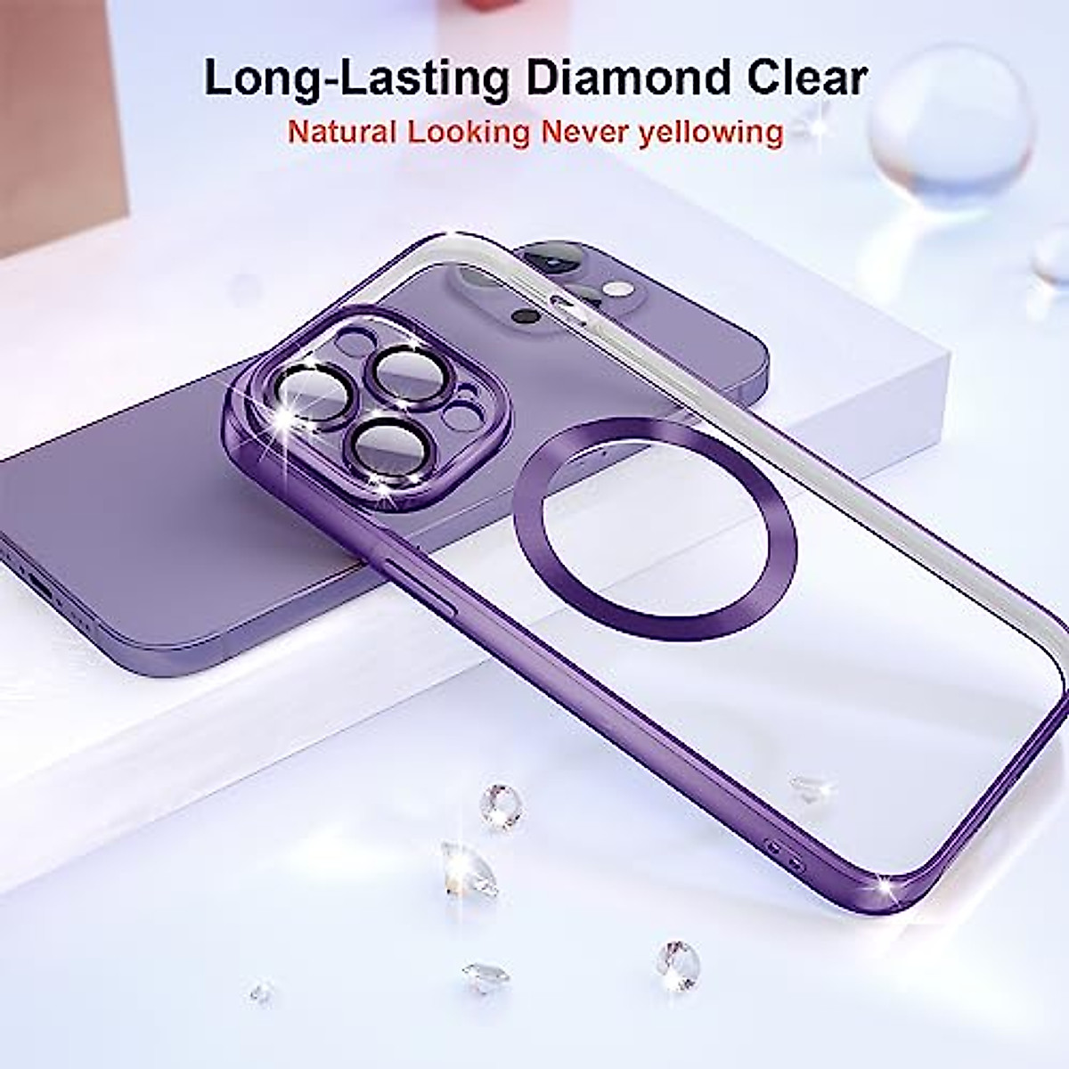 ICREEFUN for iPhone 14 Pro Max Case Clear with MagSafe Full Protection Case Compatible with Camera Lens Protector Elegant Anti-Scratch Case Cover 6.7 Inch - Deep Purple