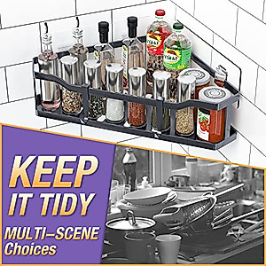 WCOLUE 2 Pack Corner Shower Caddy, No Drilling Shower Organizer Shelves with 3 hooks and 4 Back Traceless Adhesive, SUS304 Stainless Steel Black Shower Shelf for Bathroom, Dorm, Toilet, Kitchen