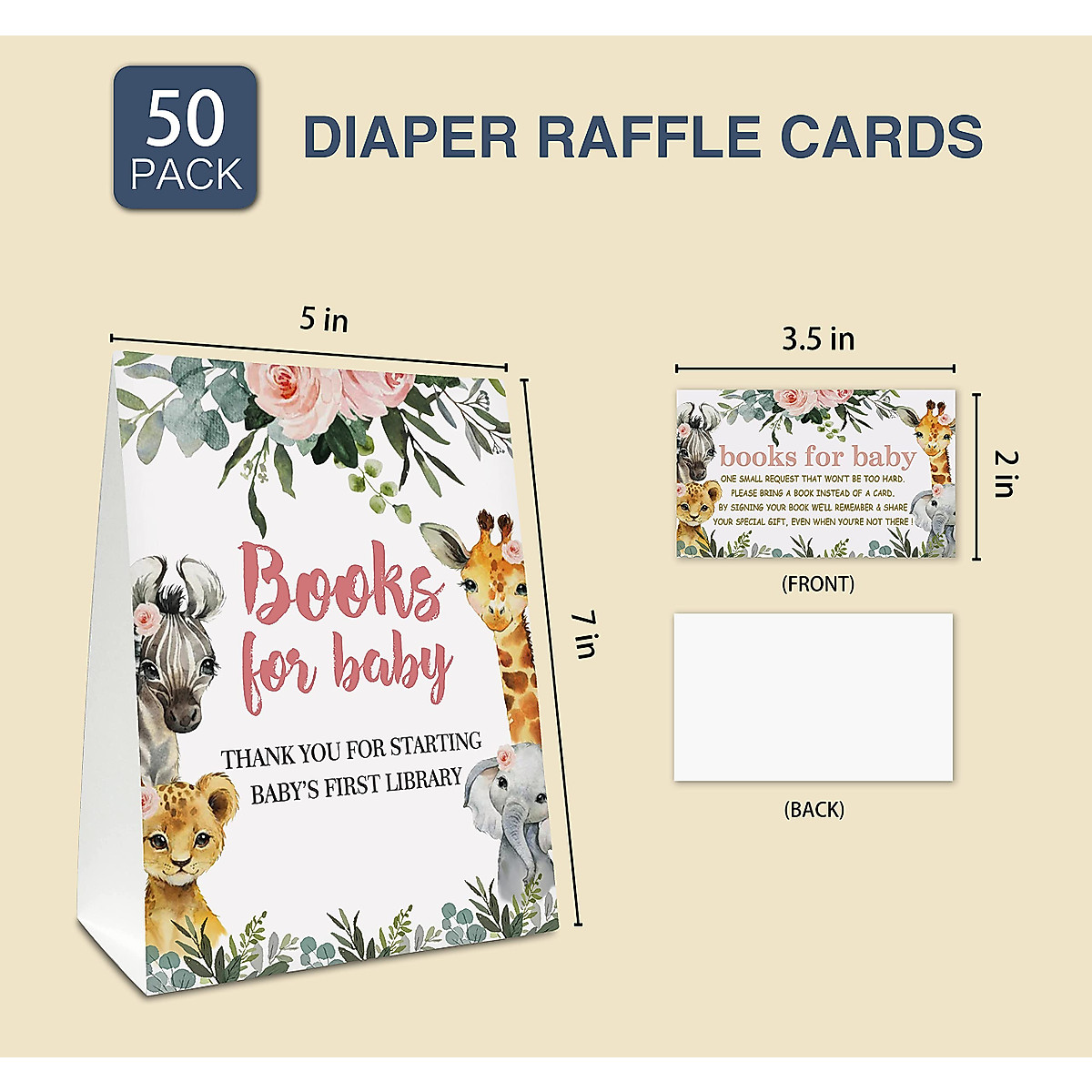 Yuansail Book Request For Baby Shower, books for baby cards, 1 Sign & 50 Cards Per Pack €“ (bb002-book)