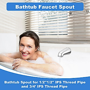 Universal Bath Tub Spout with Adapter, Bathtub Faucet Spout Without Diverter, 5" Length Bathtub Spout for 1/2'', 3/4'' IPS Inside Thread Connection and Tub/Shower Faucet (Chrome)