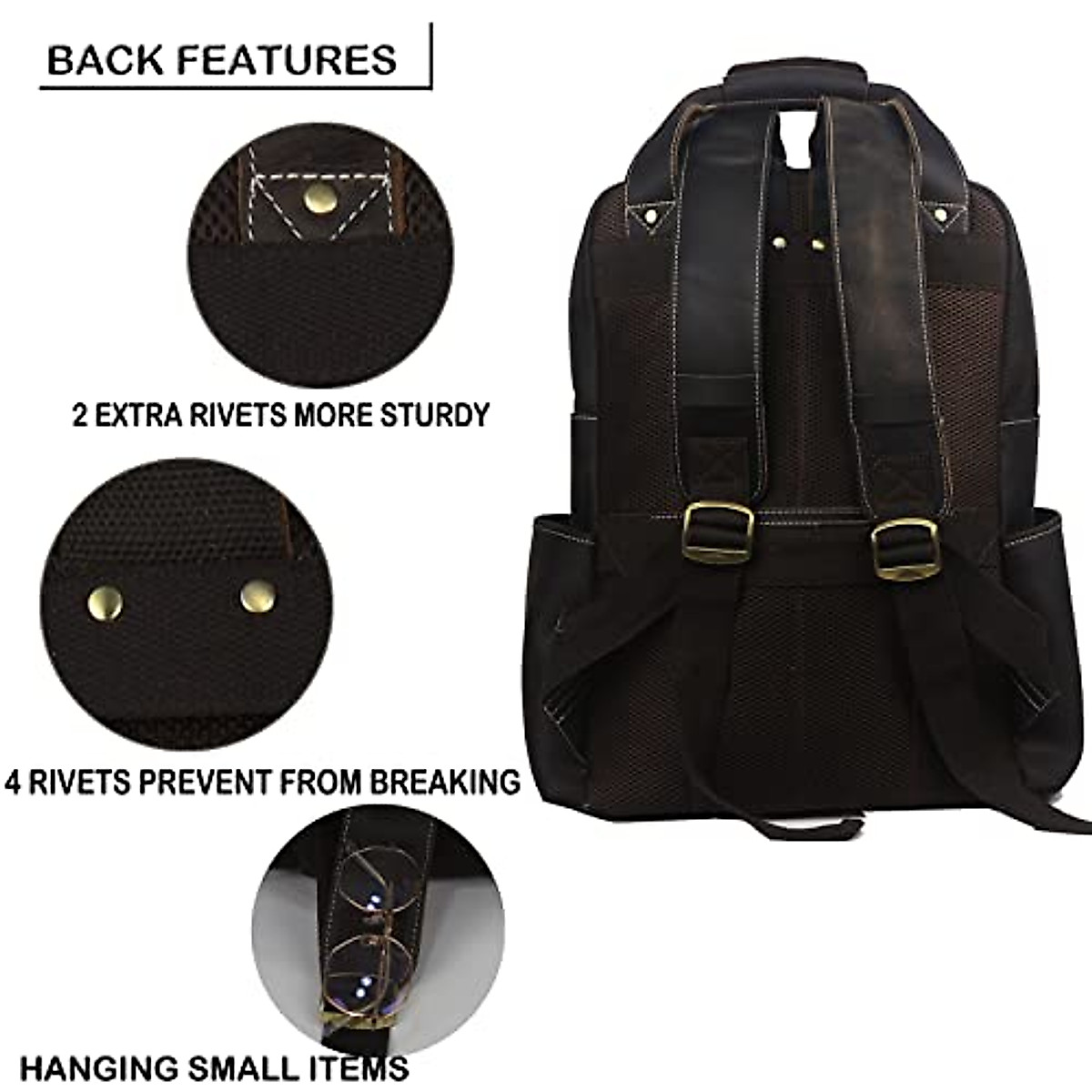 Leather Backpack for Men,Travel Backpack Men Laptop Backpack Trolley Sleeve,Rucksack Men Fits 15.6 Inch Notebook,Brown (Classic Black)