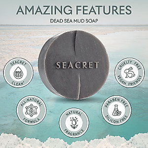SEACRET MUD SOAP BAR: All-Natural Black Mud Bar Soap, Enriched with Guinness Kernel Oil, Witch Hazel & Sea Salt for Cleaning, Exfoliating, Detoxifying Face & Body, Normal to Oily Skin, 4.4 Oz