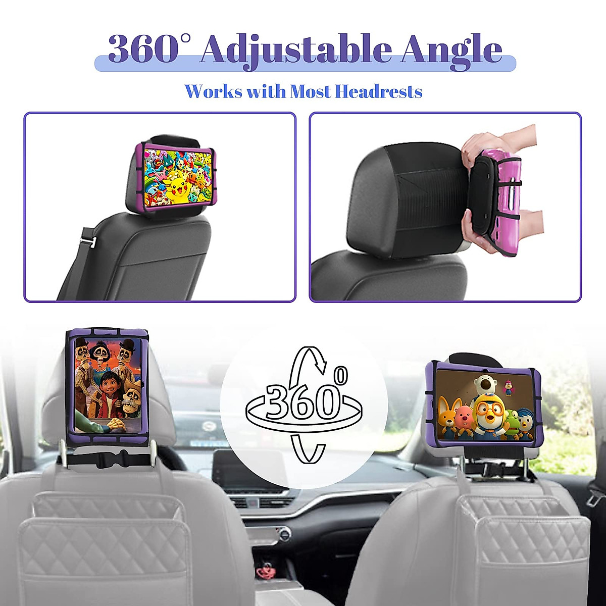 Yessotech Tablet Holder for Car,Ipad Holder for Car Back Seat,Adjustable Headrest Tablet Holder,Ipad Car Mount Compatible with 7-12.9" Tablets ipad for Kids Women Man