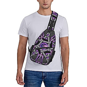 Crossbody Sling Backpack Purple Wiccan Star Pentagram Men Women Hiking Chest Shoulder Bag
