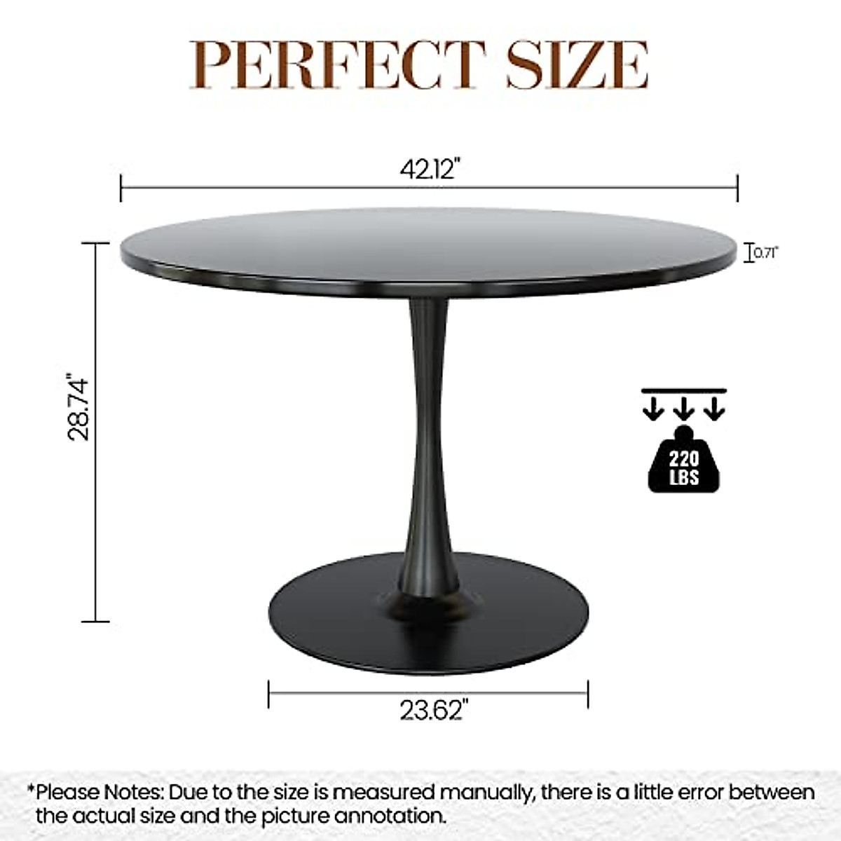 DKLGG Black Round, 42.1" Tulip Kitchen Dining 4-6 People with MDF Top & Pedestal Base, Mid-Century End Leisure Coffee Office Living Room Table