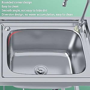 Free Standing Stainless-Steel Single Bowl Sink,Commercial Restaurant Kitchen Sink Set,Utility Kitchen Sink with Workbench, w/Faucet & Drain, for Restaurant,Garage,Laundry Room,Yard
