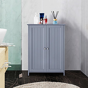 Topeakmart Bathroom Floor Cabinet Double Doors Free-Standing Storage Cabinet with Adjustable Shelves, Anti-toppling Design, Espresso