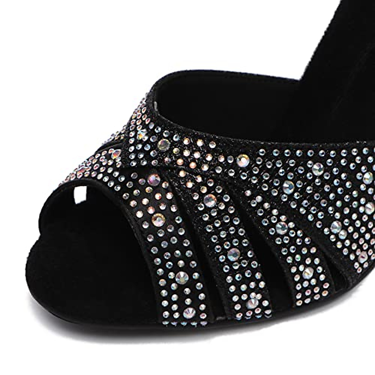 JUODVMP Women's Ballroom Dance Shoes Black T-strap Latin Dance Shoes with Rhinestones 4 inch Heel,8 US