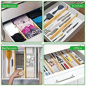 Bamboo Drawer Dividers Organizer with Inserts, Expandable from 12.5-21.7", Adjustable Drawer Organizer Separators for Utensils, Dresser, Bedroom, Bathroom, Closet, Clothing, Office (Beige)