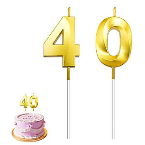 40th Birthday Candles 40th Birthday Decorations for Men 40th Birthday Cake Topper Happy 40th Birthday Decorations Gold Candles Birthday Number Candles 40 Candle 40th Birthday Decorations for Women